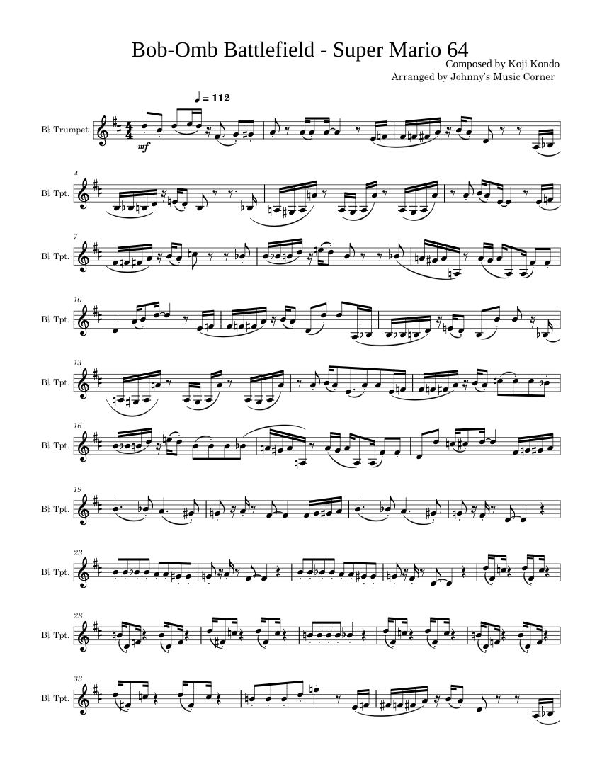 Bob-Omb Battlefield // Super Mario 64 // Bb Trumpet Sheet music for ...