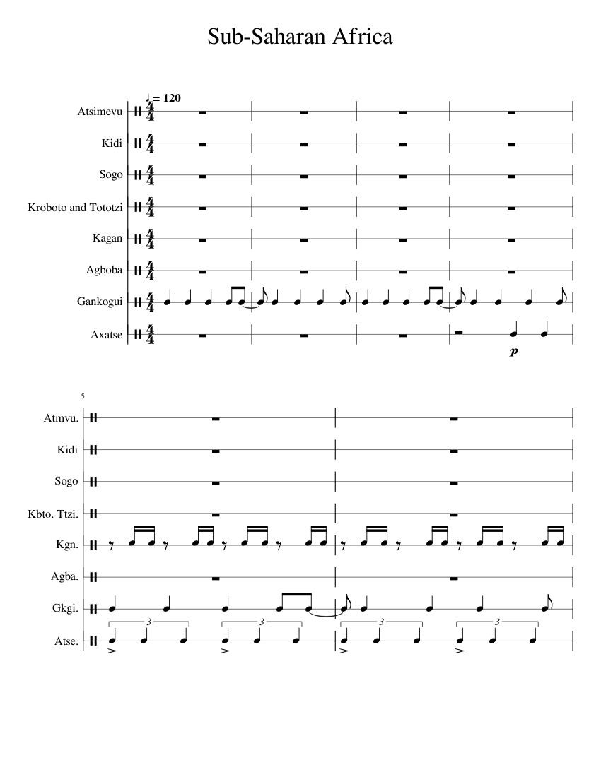 Sub-Saharan Africa Sheet music for Bongo, Conga, Brake drums, Frame ...