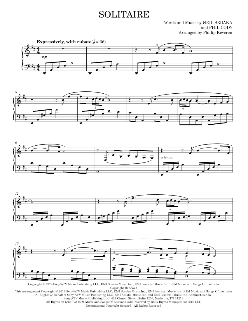 solitaire Sheet music for Piano by Carpenters Official | MuseScore.com