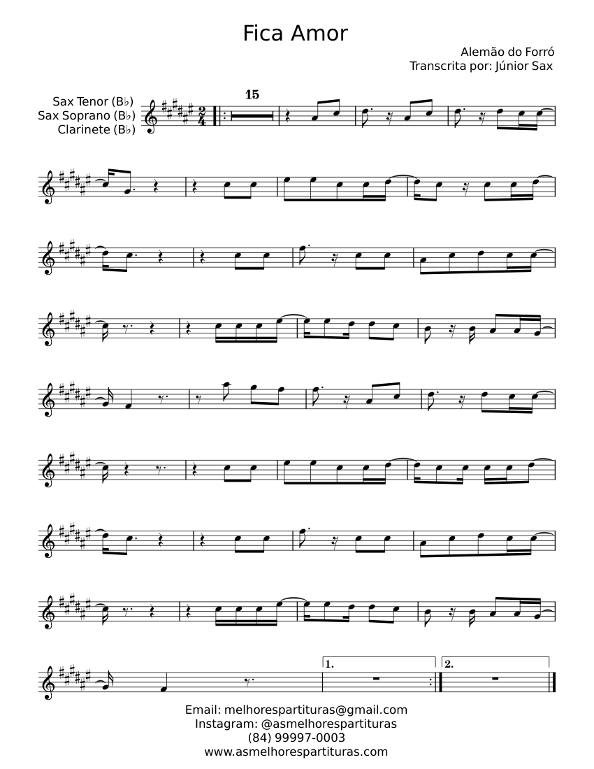 Fica Amor - Alemão do Forró Sheet music for Clarinet other (Solo ...