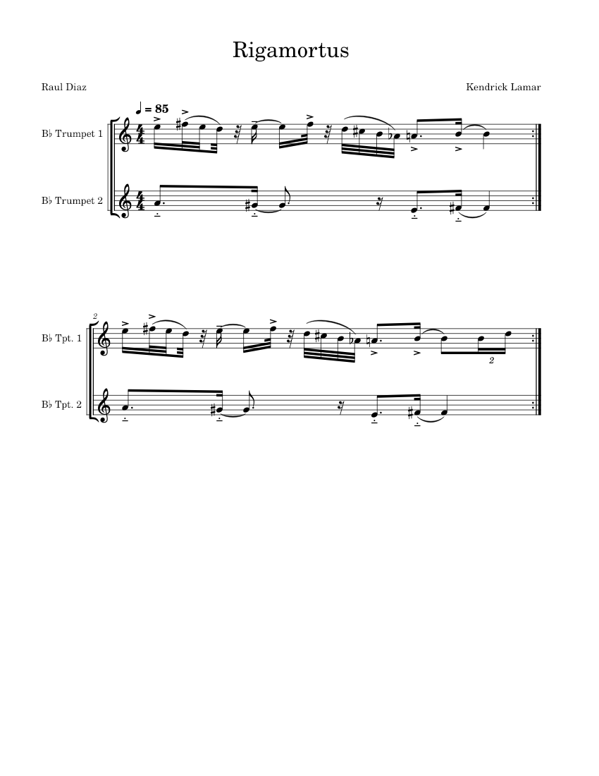Rigamortus - Kendrick Lamar Sheet Music for Trumpet in b-flat (Solo ...