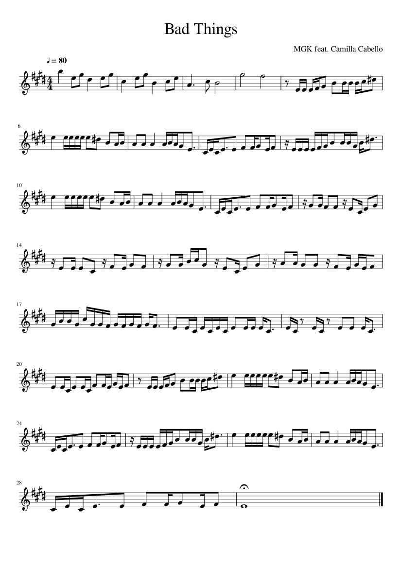 Bad Things by MGK feat. Camila Cabello for Tenor Saxophone Sheet music ...