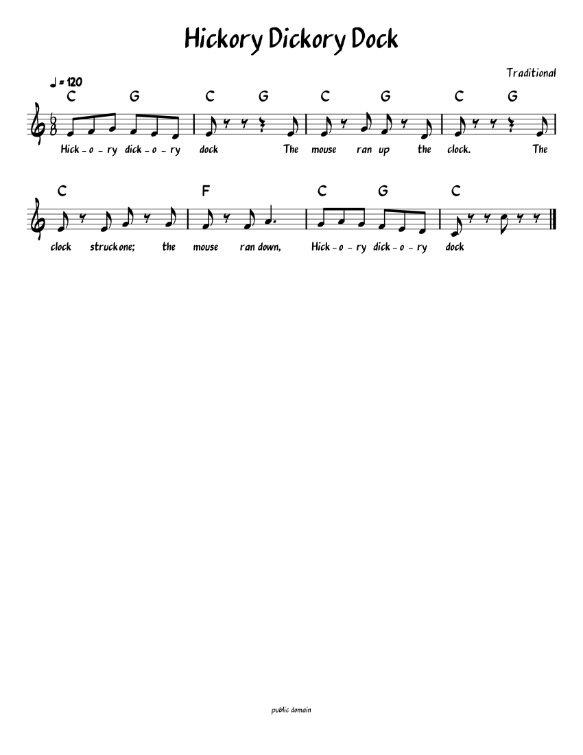 Hickory Dickory Dock (Lead sheet with lyrics ) Sheet music for Piano ...