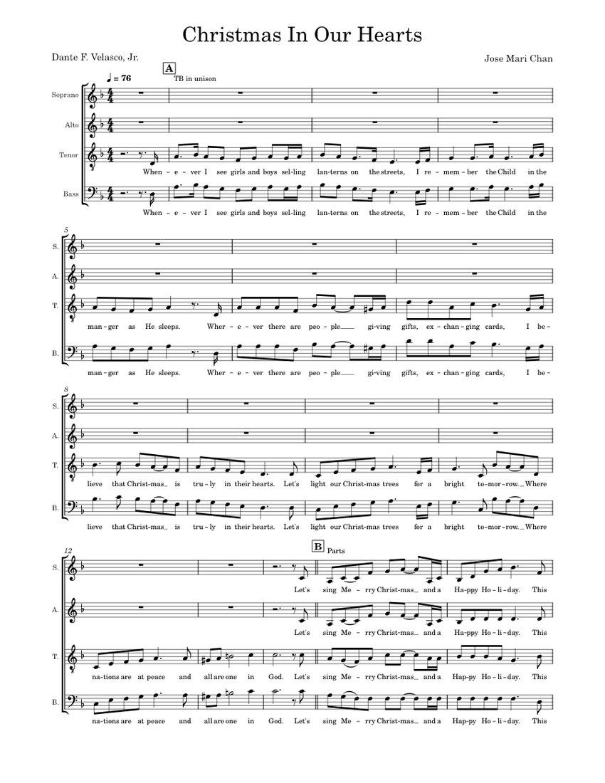 Christmas In Our Hearts (SATB) – Jose Mari Chan/ Dante F. Velasco Sheet ...