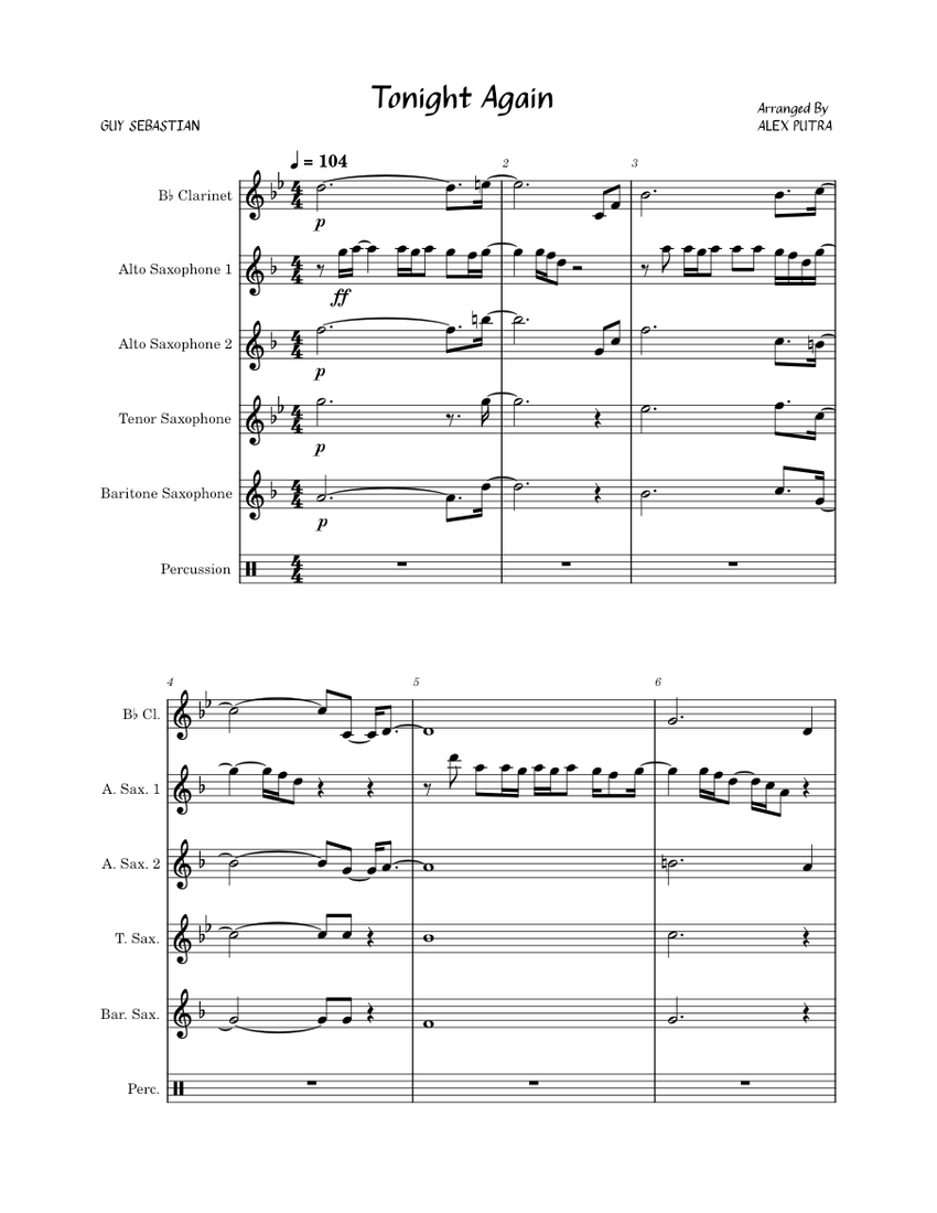 Tonight again – Guy Sebastian Tonight Again Sheet music for Clarinet in ...
