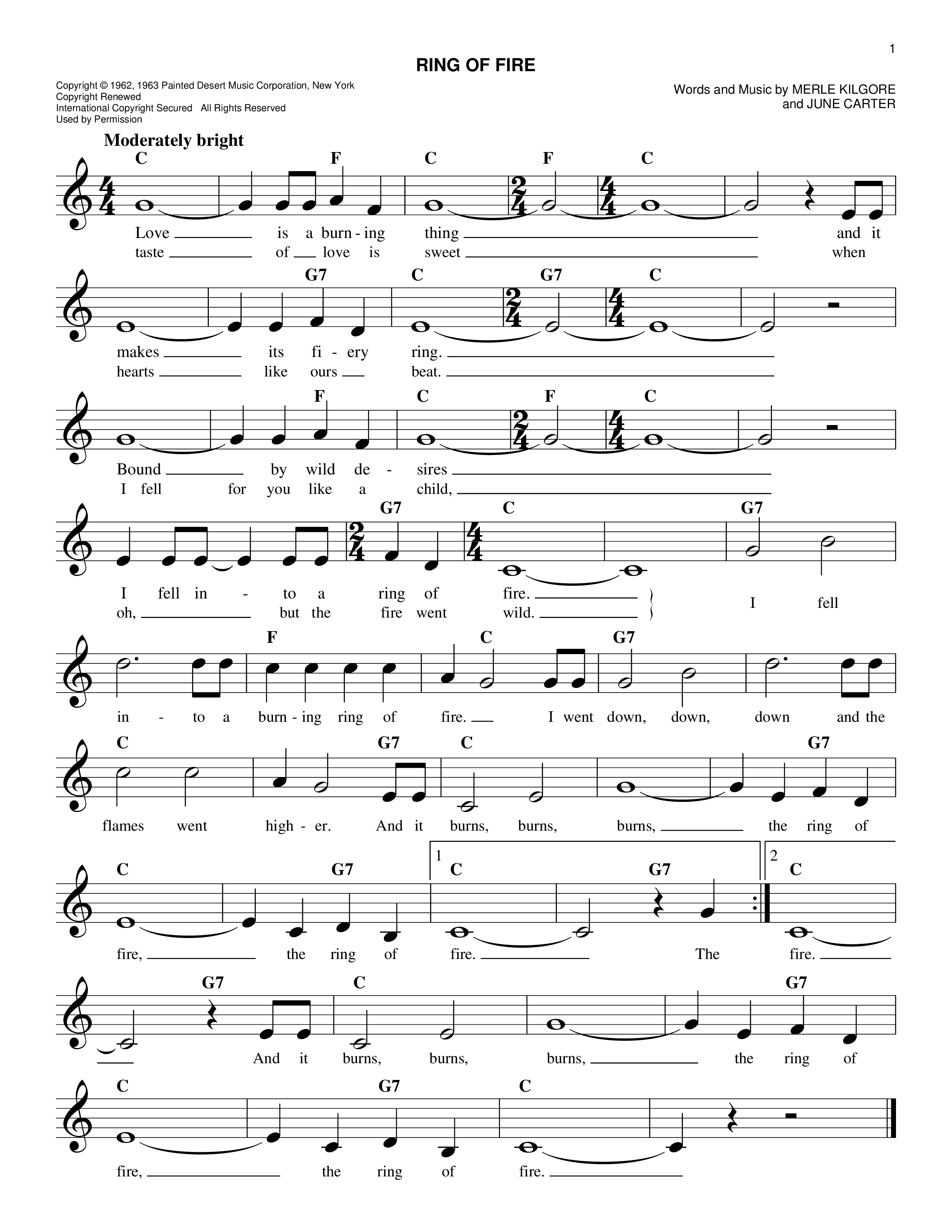 Play Official version of Ring of fire Sheet Music by Johnny Cash for ...