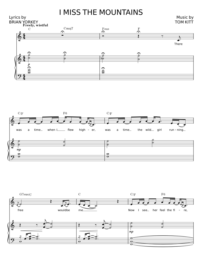 I Miss the Mountains - TOM KITT Sheet Music for Piano, Synthesizer (Mixed Duet) | MuseScore.com