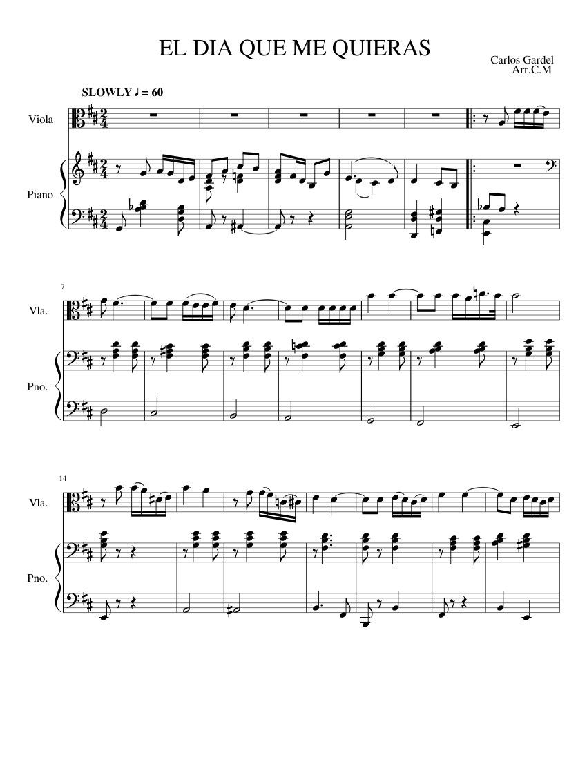EL DIA QUE ME QUIERAS Sheet music for Piano, Viola (Solo) | Musescore.com