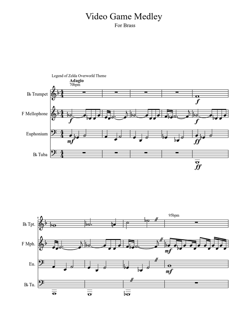 Video Game Medley for Brass Quartet Sheet music for Tuba, Trumpet other ...