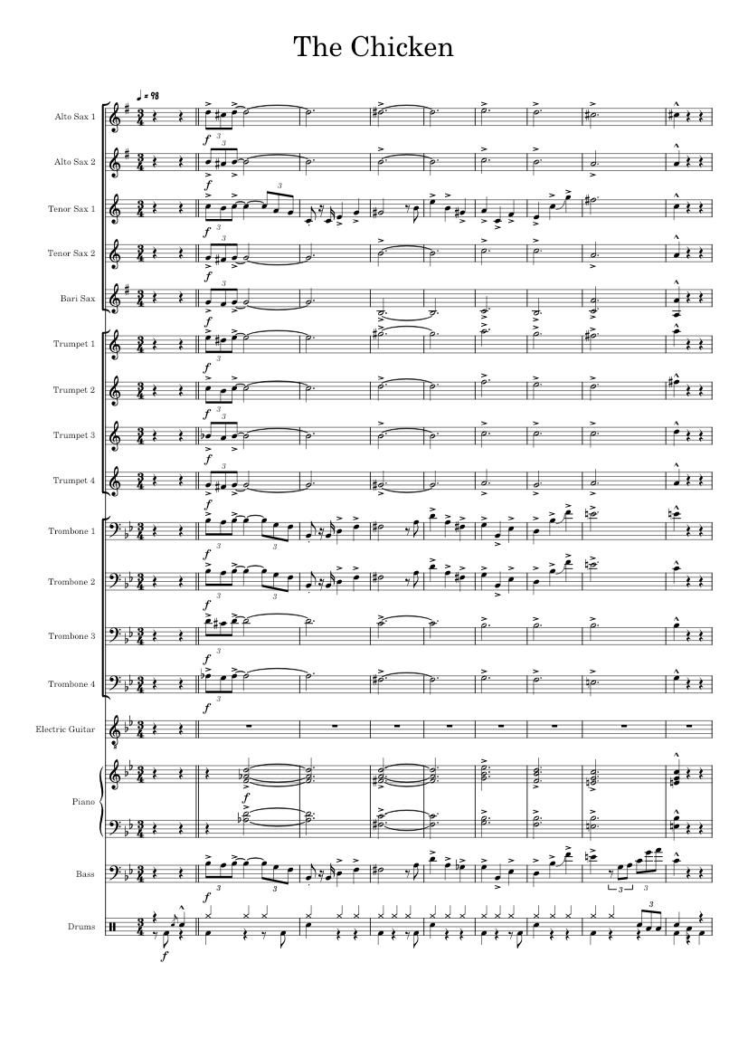 The Chicken – Jaco Pastorius Sheet Music for Piano, Trombone, Saxophone ...