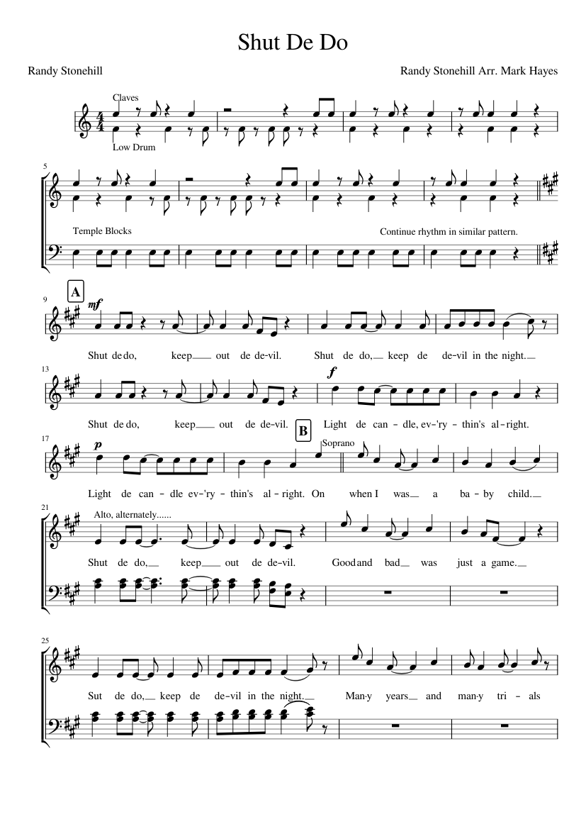 Shut De Do Sheet music for Soprano, Female, Male (Choral) | Musescore.com