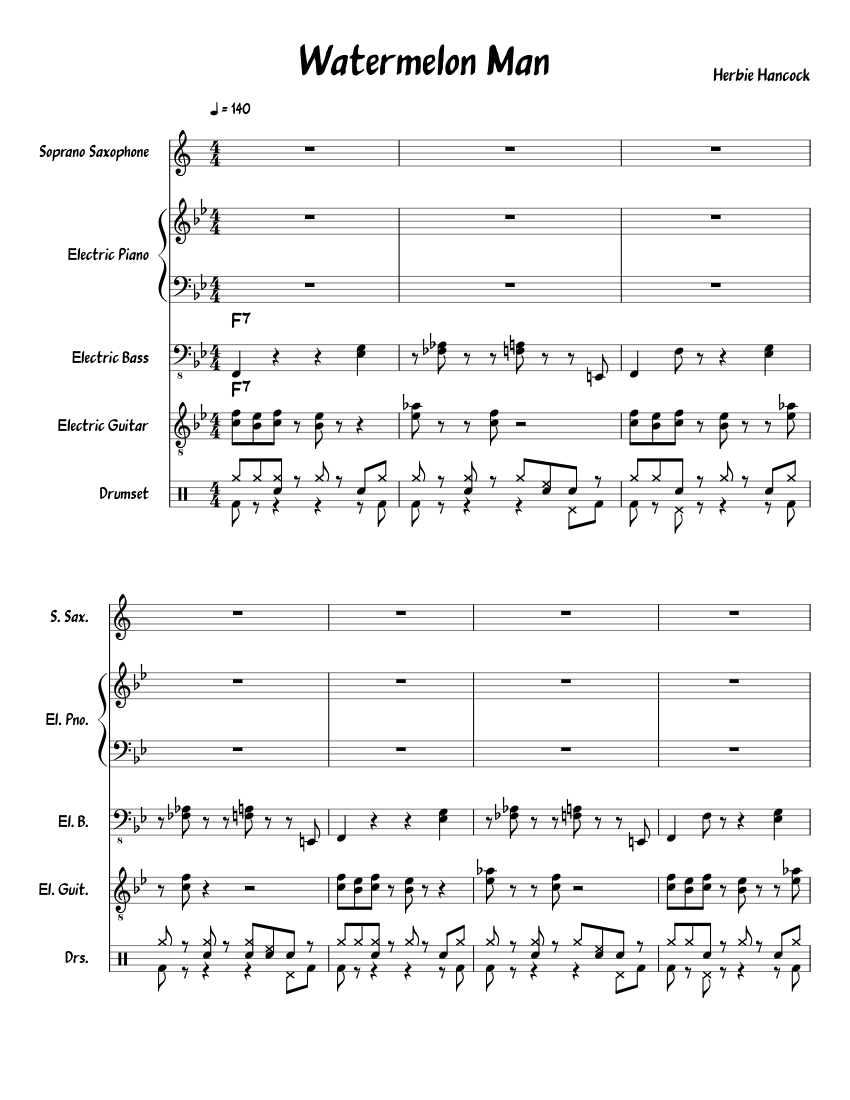 Watermelon Man Sheet Music with Chords for Piano, Guitar, Bass guitar ...