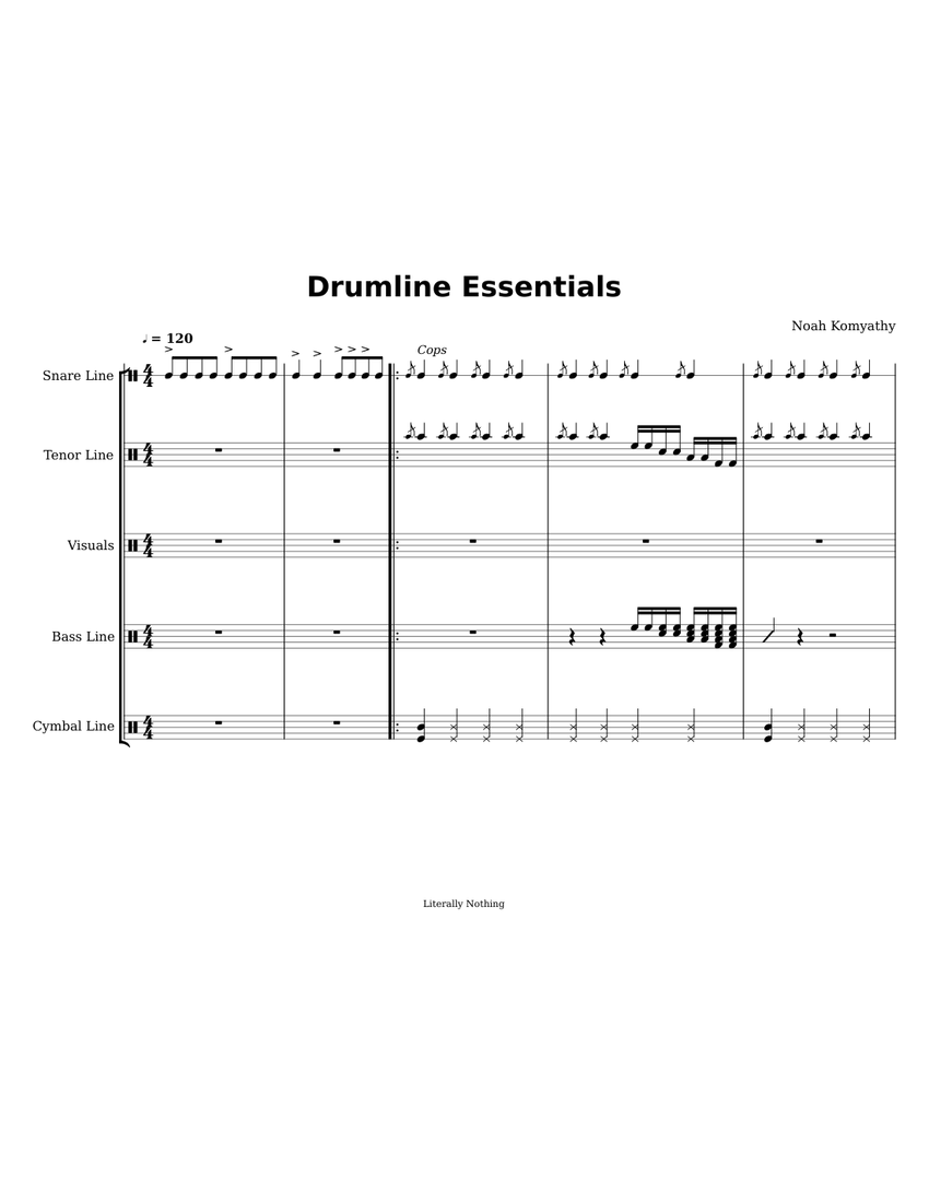 Drumline_Essentials Sheet music for Snare drum, Crash, Tenor drum, Bass drum (Percussion Quintet ...