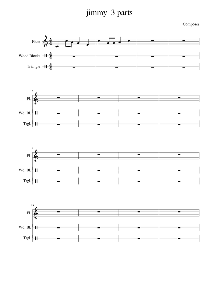 Jimmy 3 parts Sheet music for Flute, Triangle, Woodblock (Mixed Trio ...