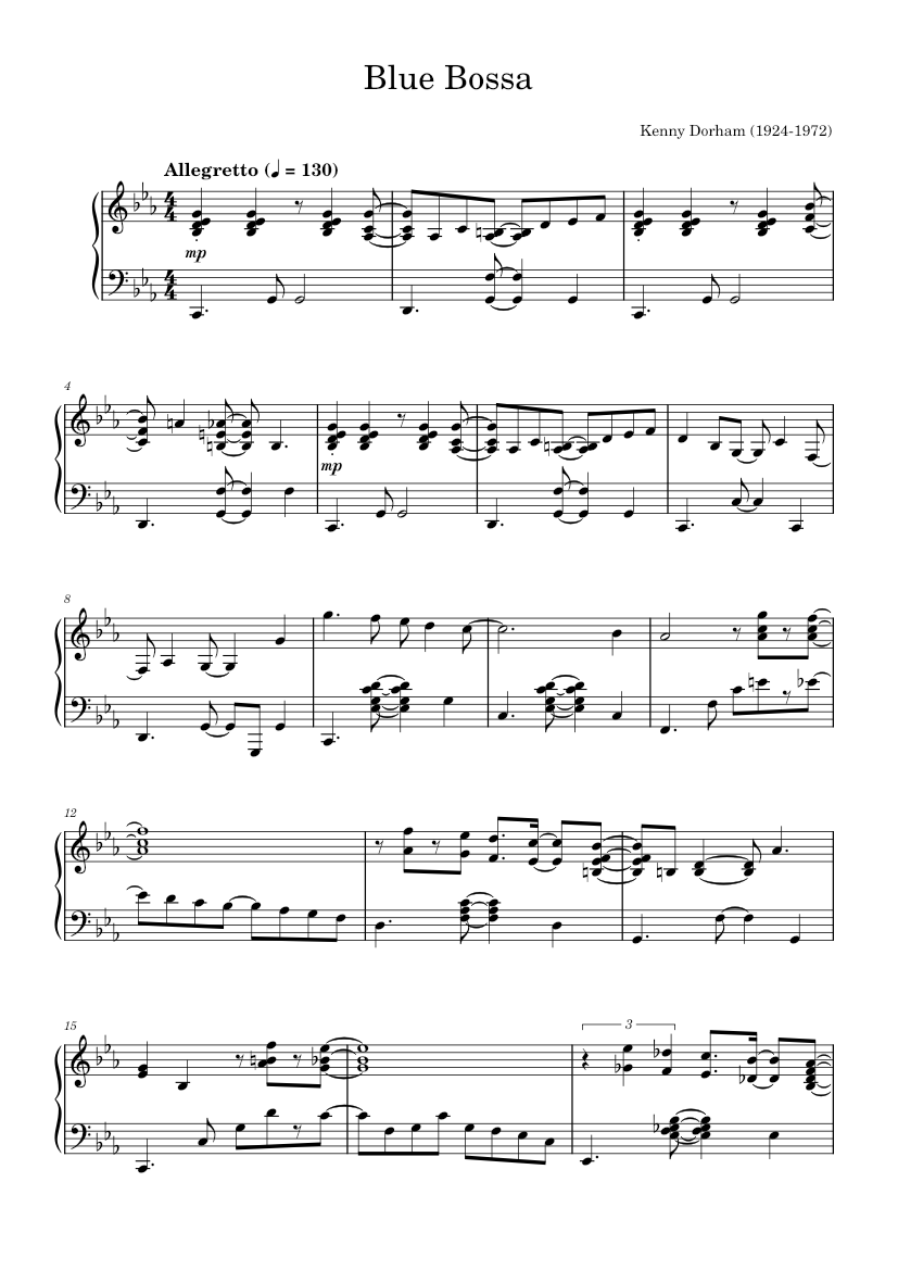 Blue Bossa - Kenny Dorham Sheet Music for Piano (Solo) | MuseScore.com