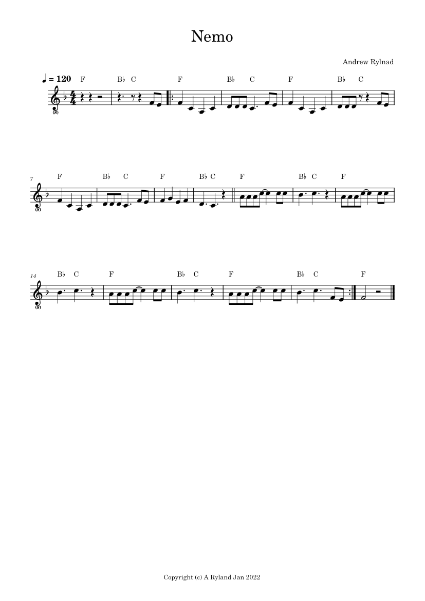 Nemo 3 Melody - Andrew Ryland Sheet music for Vocals (Choral ...