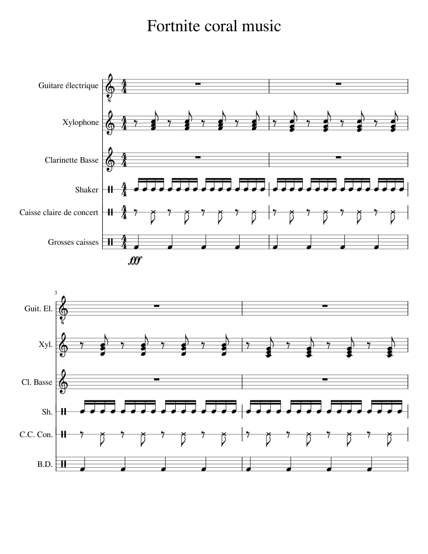 Coral Chorus-Fortnite Sheet music for Clarinet bass, Snare drum, Guitar ...