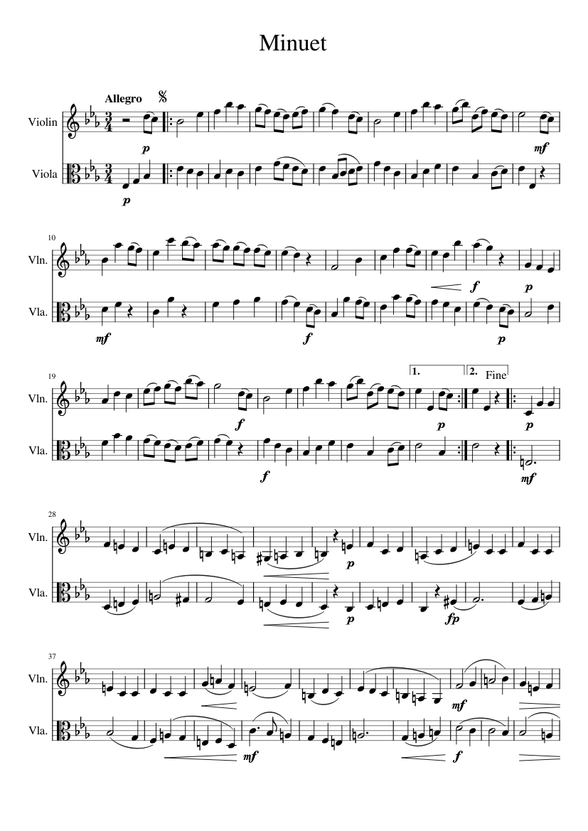 Minuet #NV2020 Sheet music for Violin, Viola (String Duet) | Musescore.com