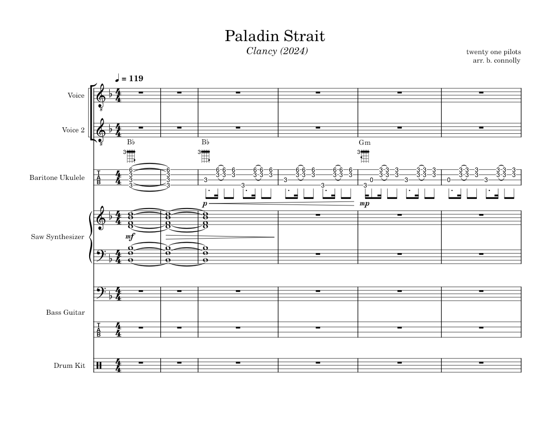 Paladin Strait – Twenty One Pilots Sheet Music for Piano, Guitar, Bass ...