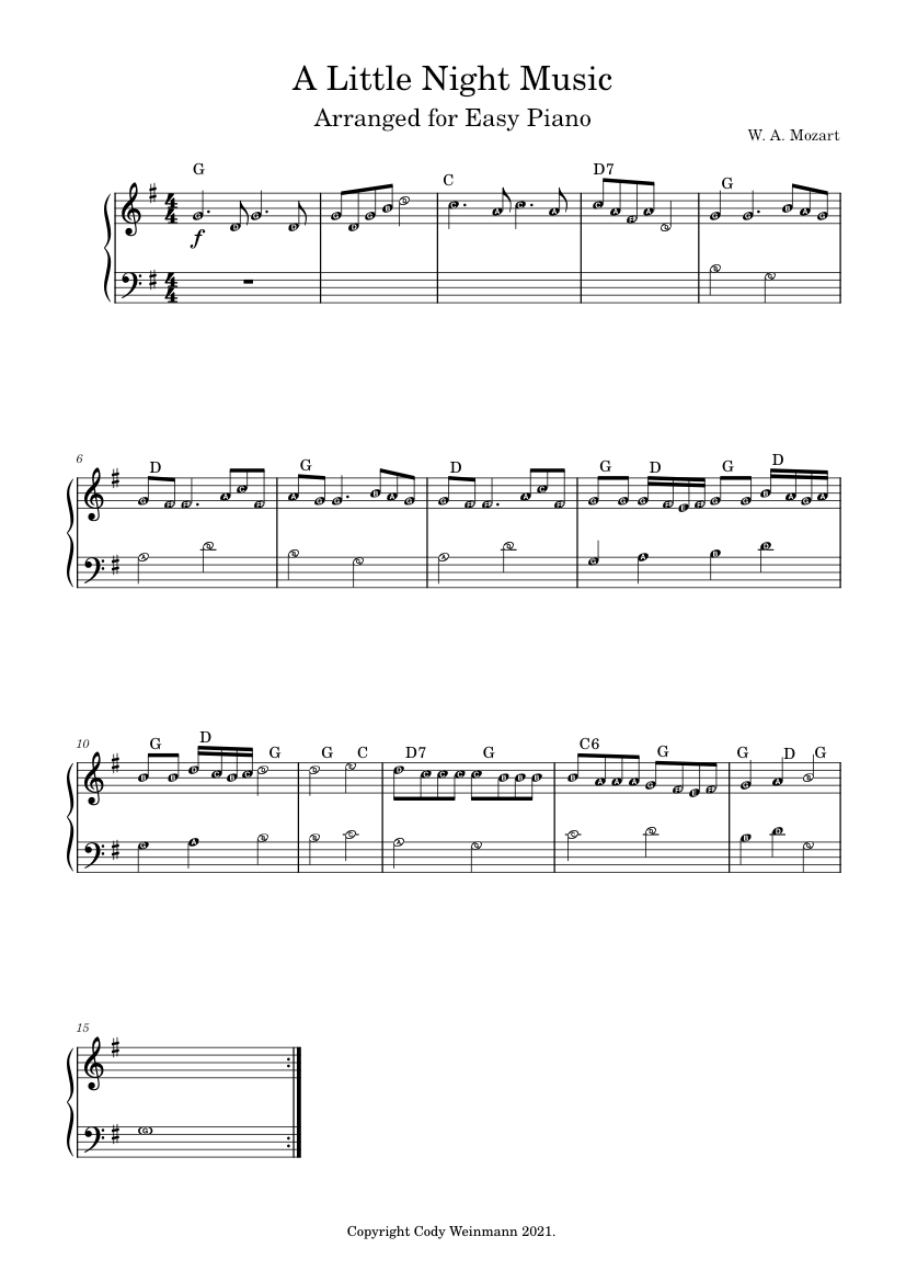 A Little Night Music - Mozart – Wolfgang Amadeus Mozart--Arranged by ...