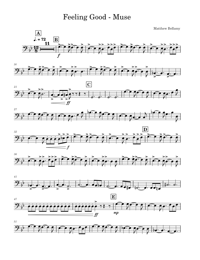 Feeling good – Muse muse bass sheet music Sheet music for Contrabass ...
