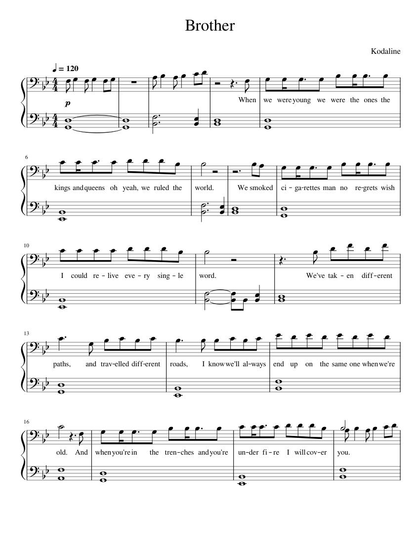 Kodaline - Brother Sheet music for Piano (Solo) | Musescore.com
