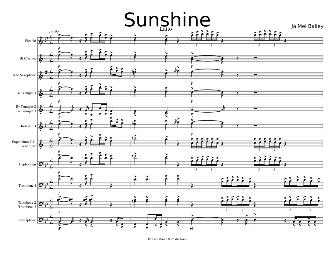 Sunshine Sheet Music for Trombone, Euphonium, Flute piccolo, Clarinet ...