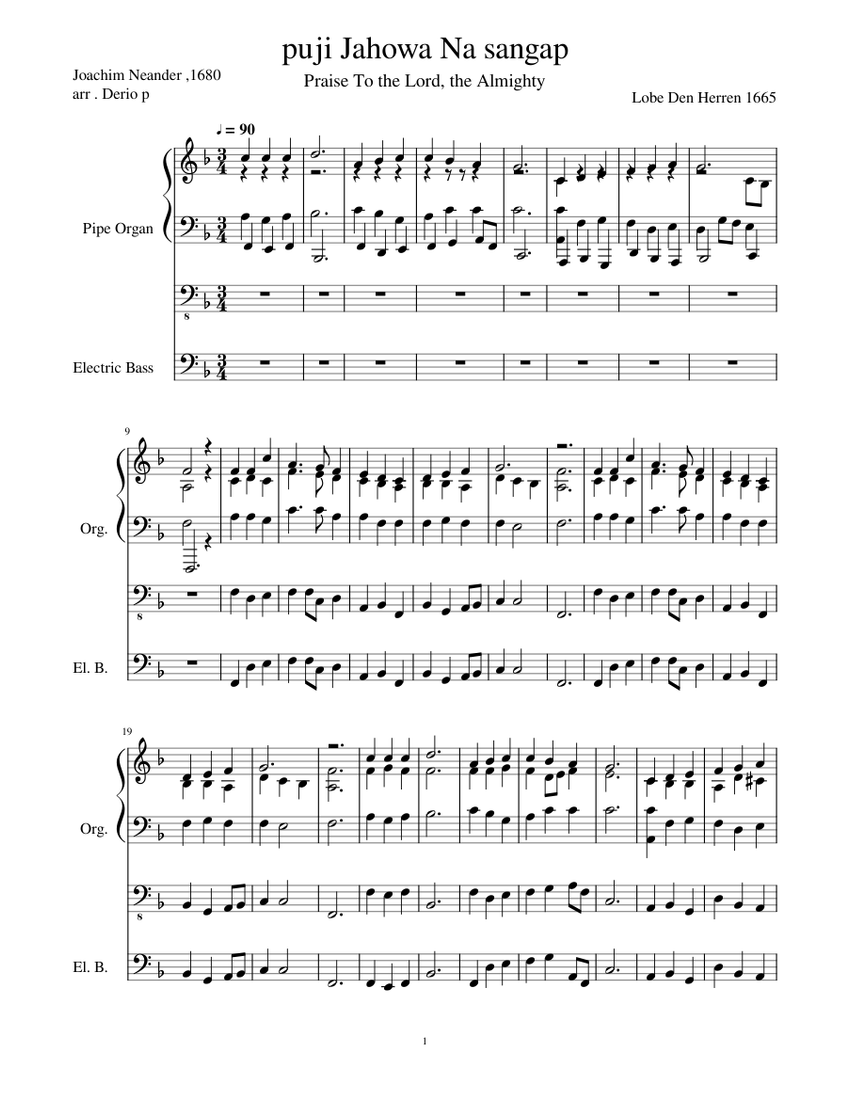 puji Jahowa Na sangap Sheet music for Organ, Bass guitar (Mixed Duet ...
