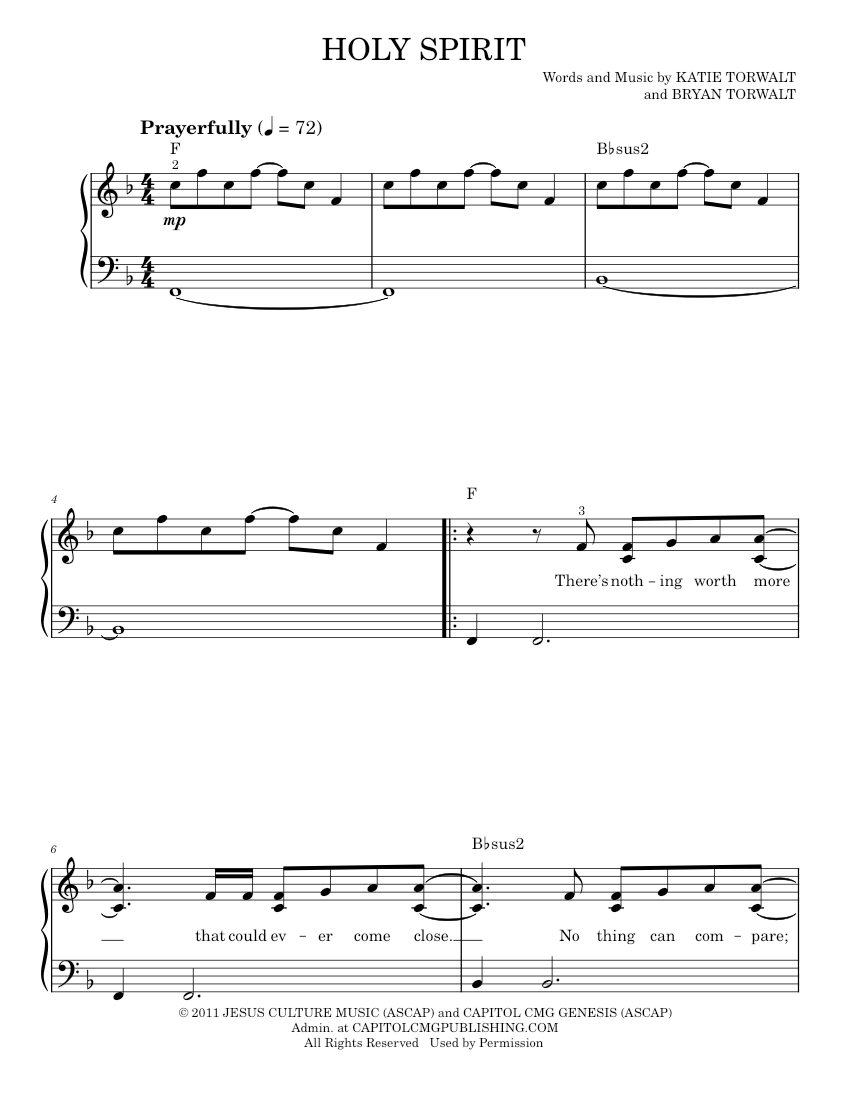 holy spirit Sheet music for Piano by Bryan & Katie Torwalt: Music Notes ...
