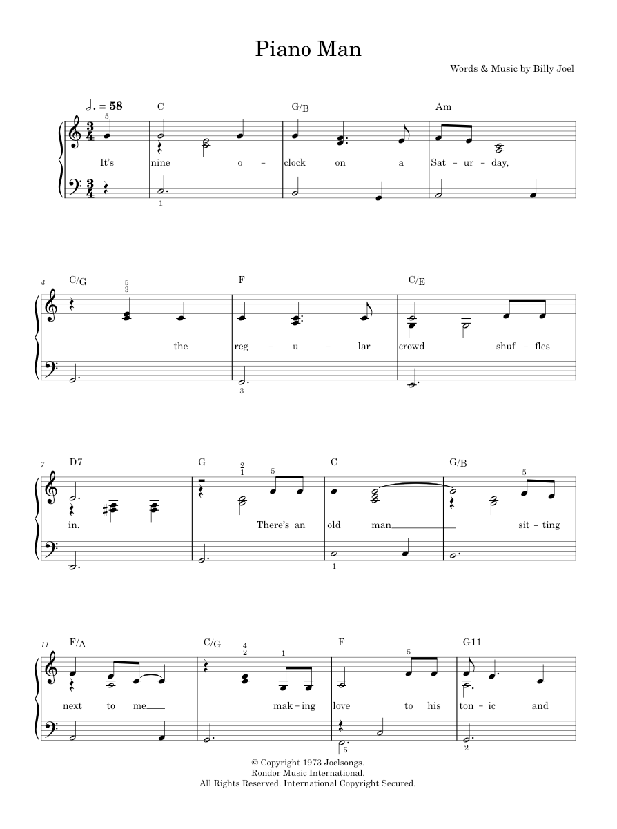 Play Official version of Piano man Sheet Music by Billy Joel for Piano ...