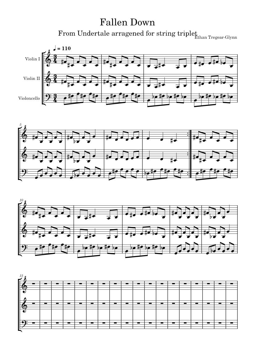 Fallen Down – Toby Fox Fallen Down (from Undertale) Sheet music for Violin, Cello (String Trio ...
