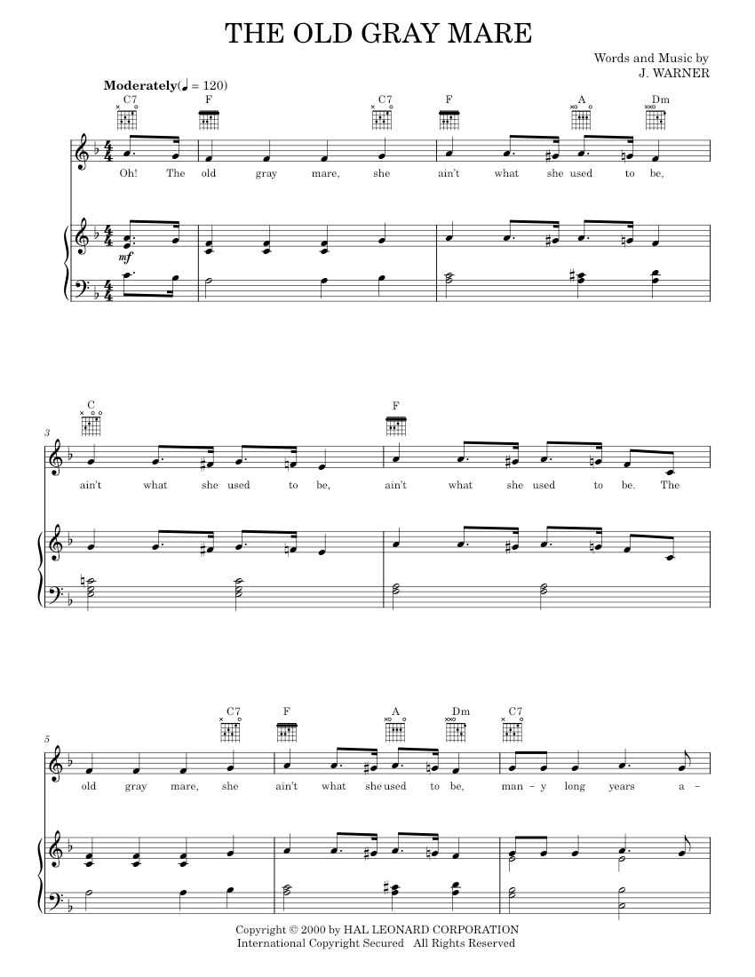 The Old Gray Mare Sheet music for Piano, Vocals by A. J. Warner ...