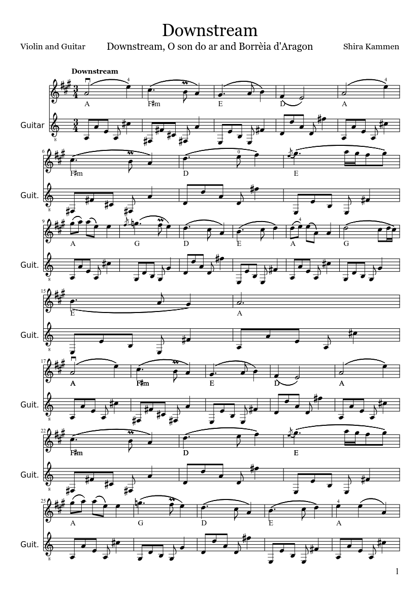 Downstream (Violin and Guitar) Sheet Music for Guitar (Solo ...
