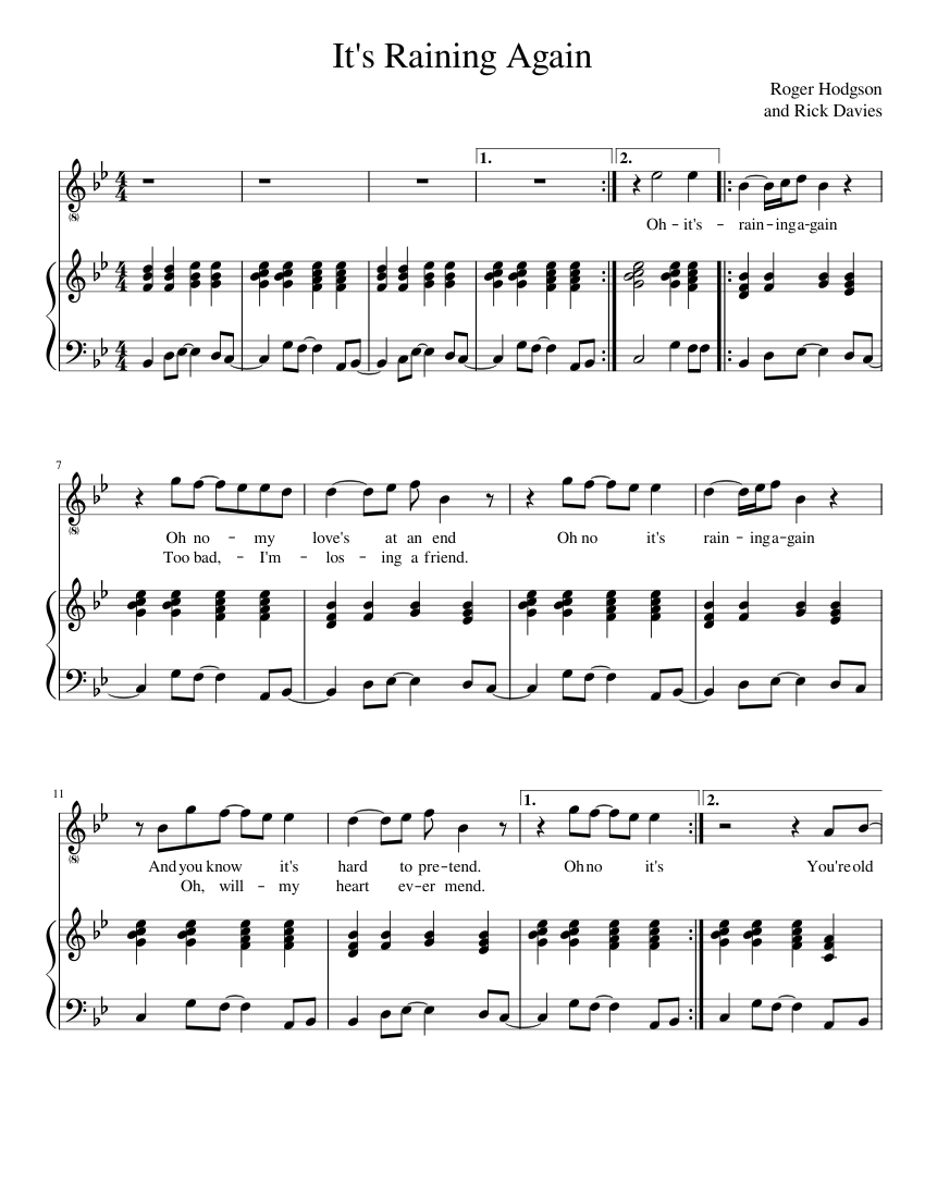 It's_Raining_Again Sheet music for Piano, Vocals (Piano-Voice ...