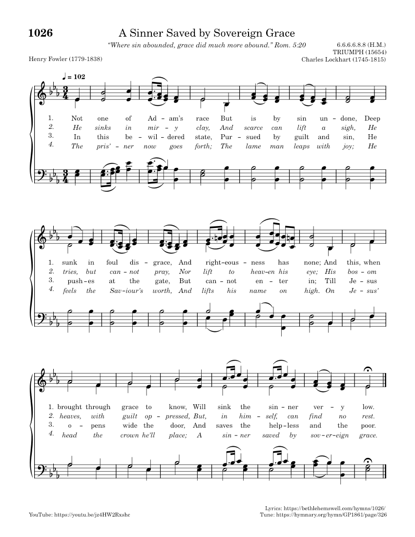 1026 A Sinner Saved By Sovereign Grace Sheet music for Piano (Solo ...
