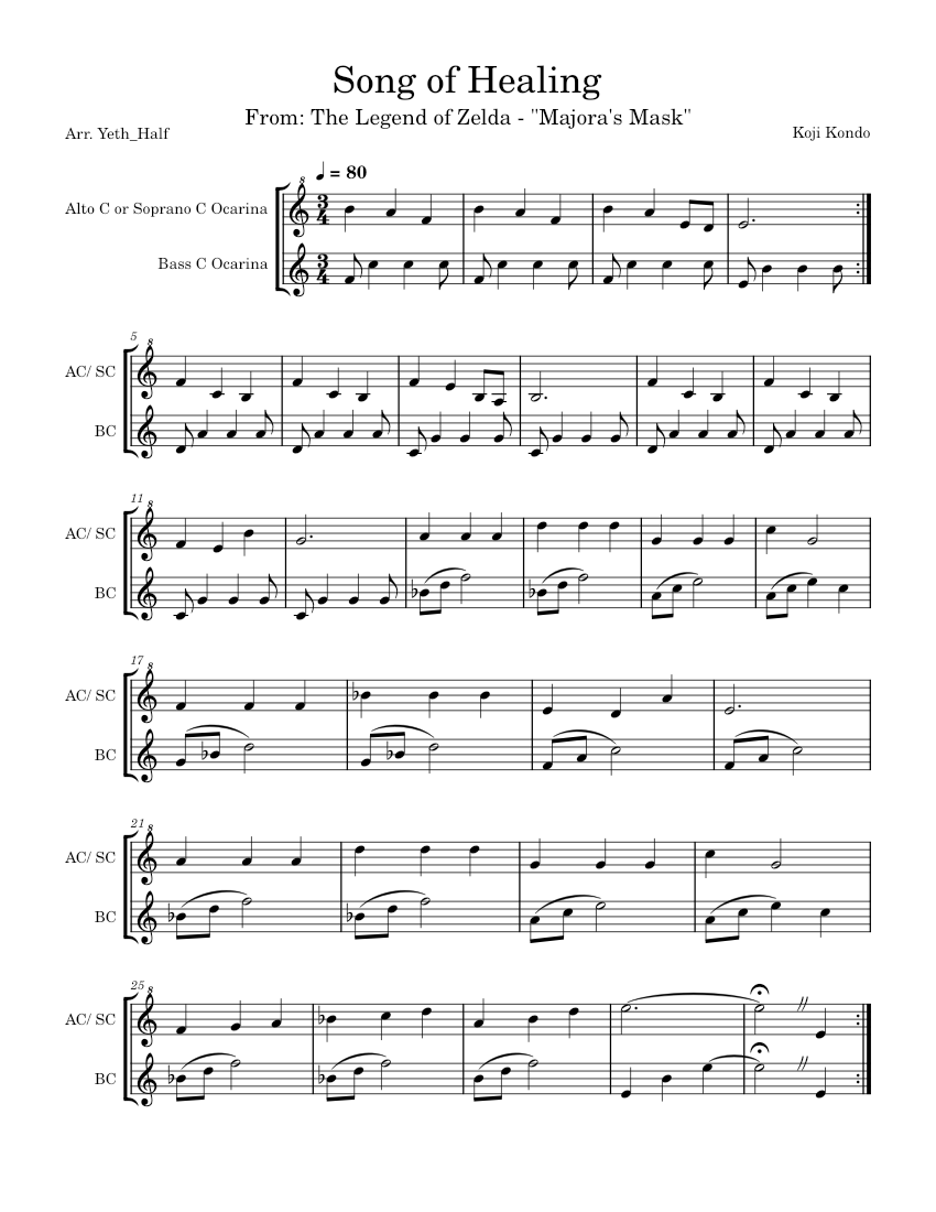 Song of Healing (Ocarina Duet) Sheet Music for Flute other (Woodwind ...