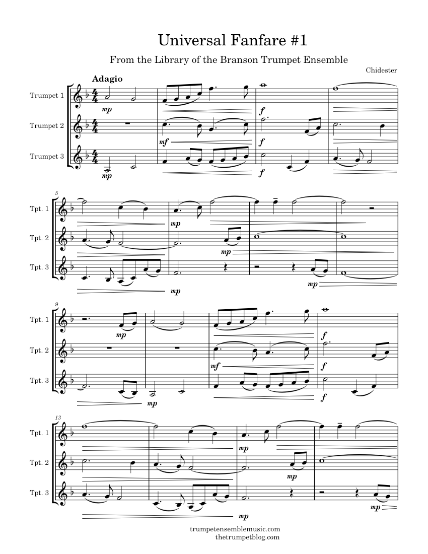 Universal Fanfare #1- Trumpet trio – Bruce Chidester Universal Fanfare ...