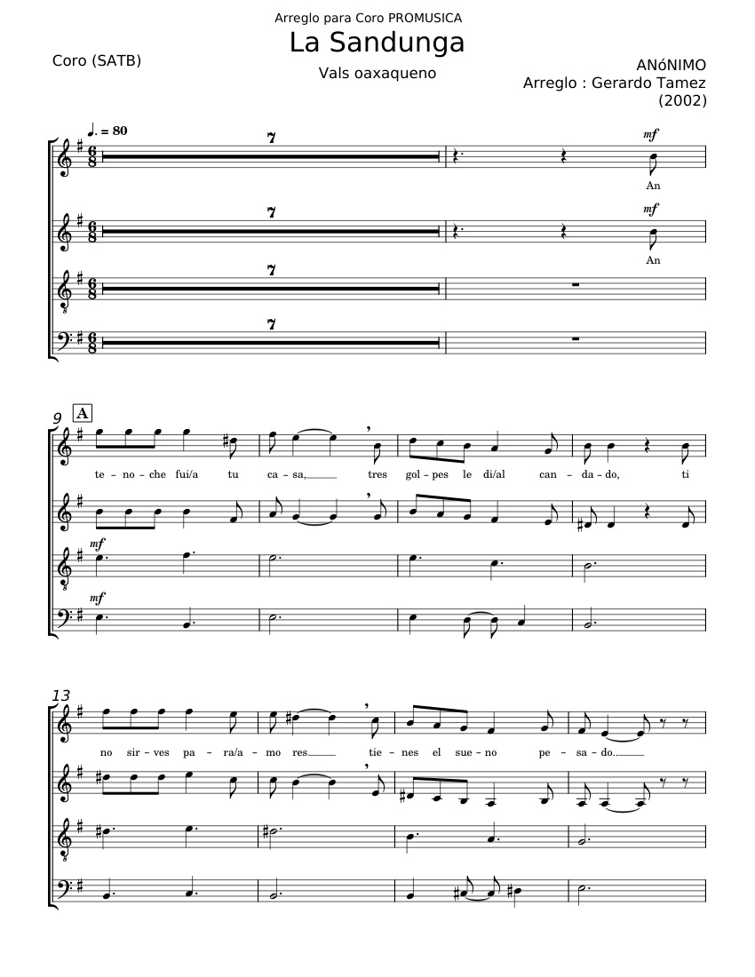 La Sandunga Sheet music for Soprano, Alto, Tenor, Bass voice (Choral ...