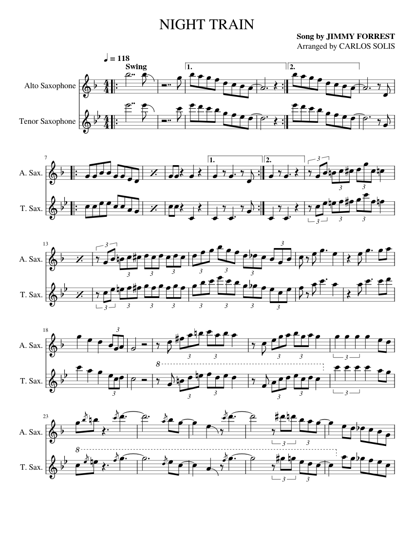 NIGHT TRAIN by CARLIT0CHURRIT0 Sheet Music for Saxophone alto ...