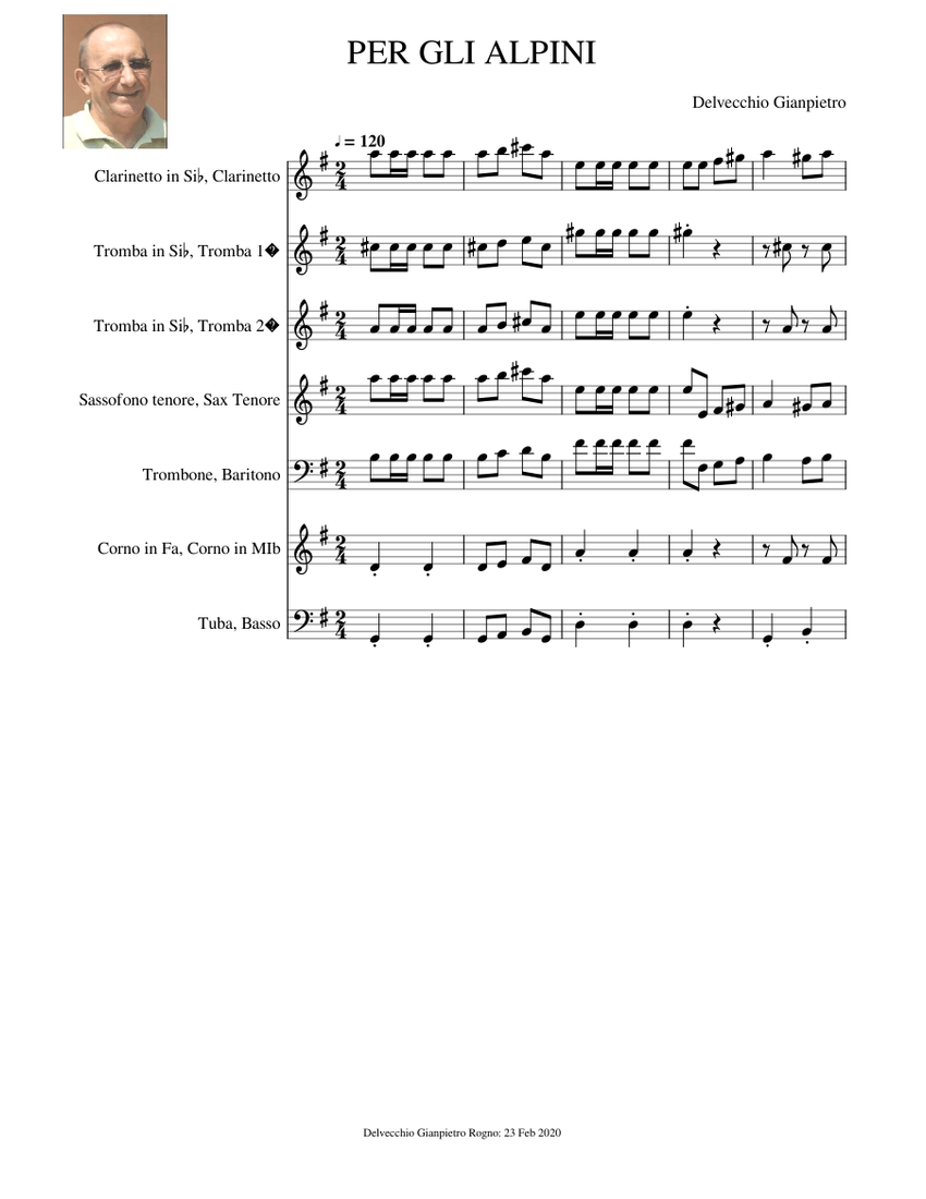 Per gli Alpini Sheet music for Trombone, Tuba, Clarinet in b-flat ...