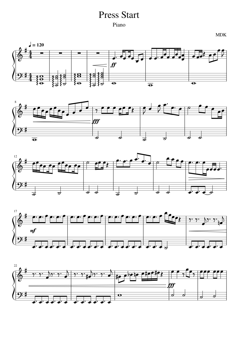Press Start Easy piano Sheet Music for Piano (Solo) | MuseScore.com