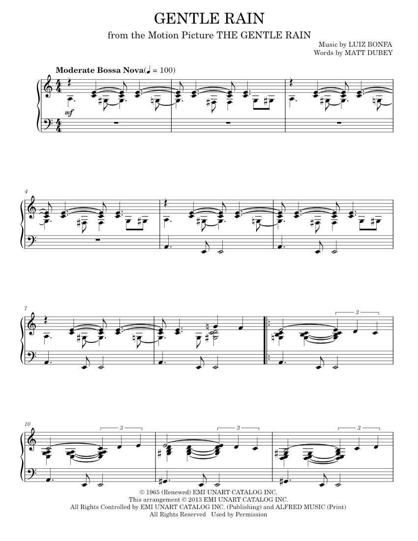 gentle rain Sheet music for Piano by Luiz Bonfá Official | MuseScore.com