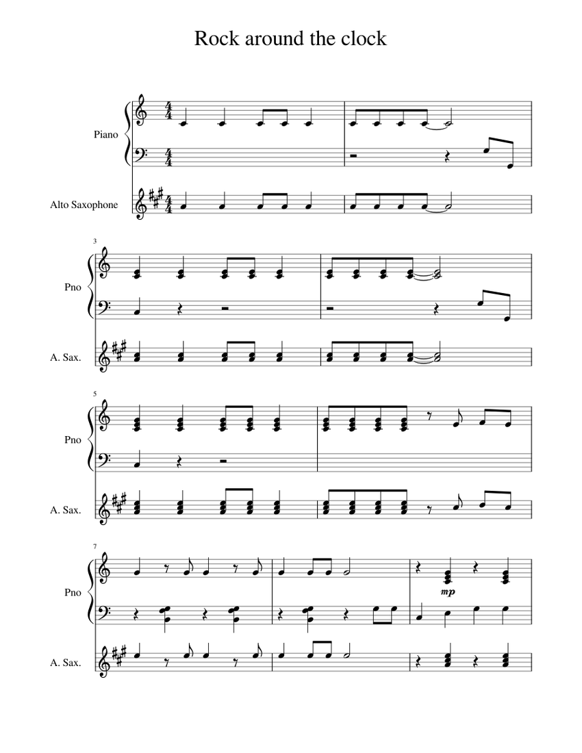 Rock around the clock Sheet music for Piano, Saxophone alto (Solo ...