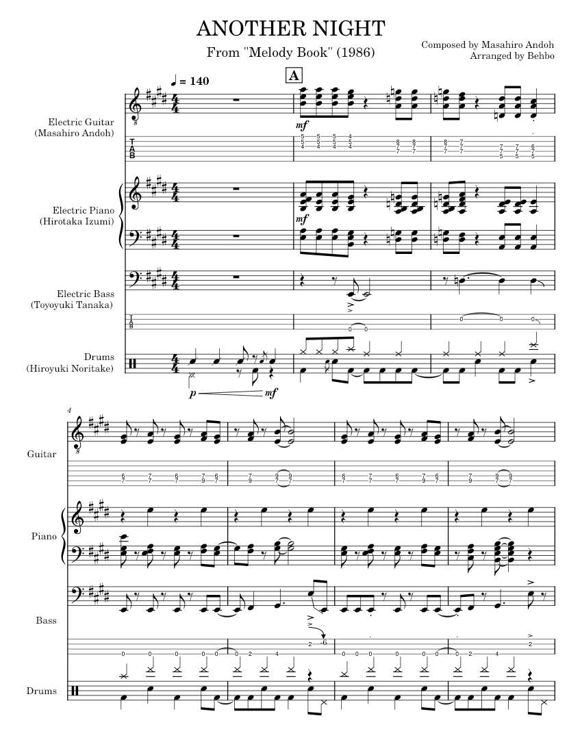 Another Night – Masahiro Andoh Sheet music for Piano, Guitar, Bass ...
