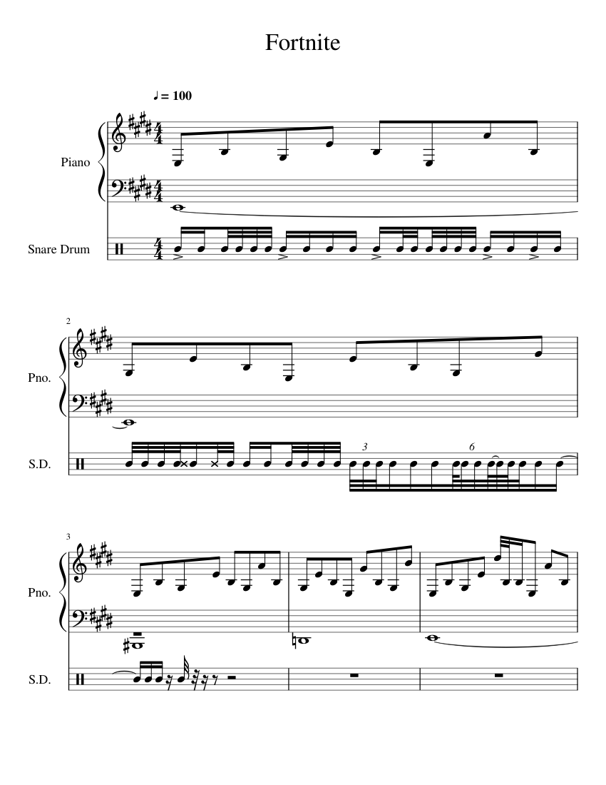 Fortnite Theme for Season 1 & 2 Sheet music for Piano, Snare Drum (Solo ...