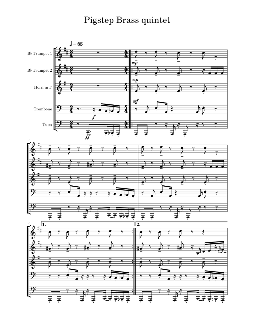 Pigstep_Brass_quintet Sheet music for Trombone, Tuba, Trumpet in b-flat ...