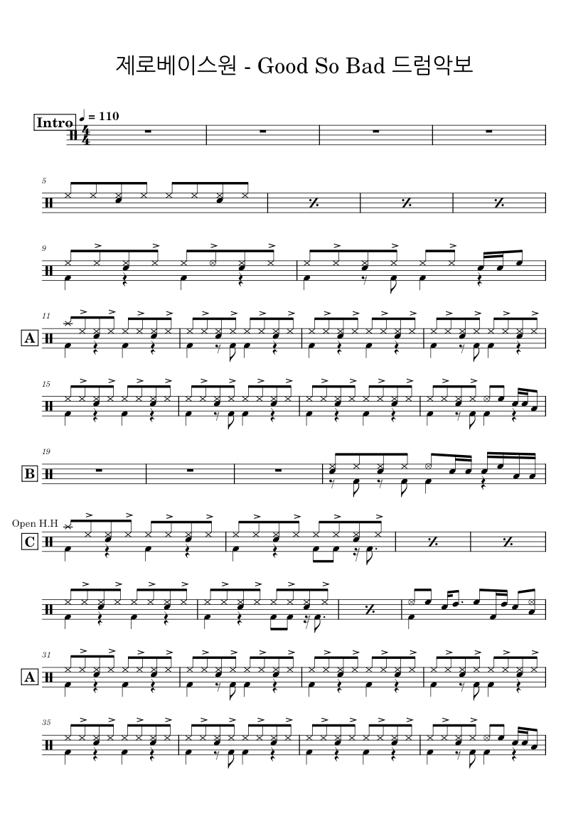 제로베이스원-Good So Bad 드럼악보 Sheet music for Drum group (Solo) | Musescore.com