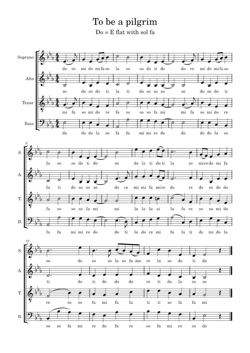 To be a pilgrim (E flat = Do) with solfa Sheet music for Bass guitar ...