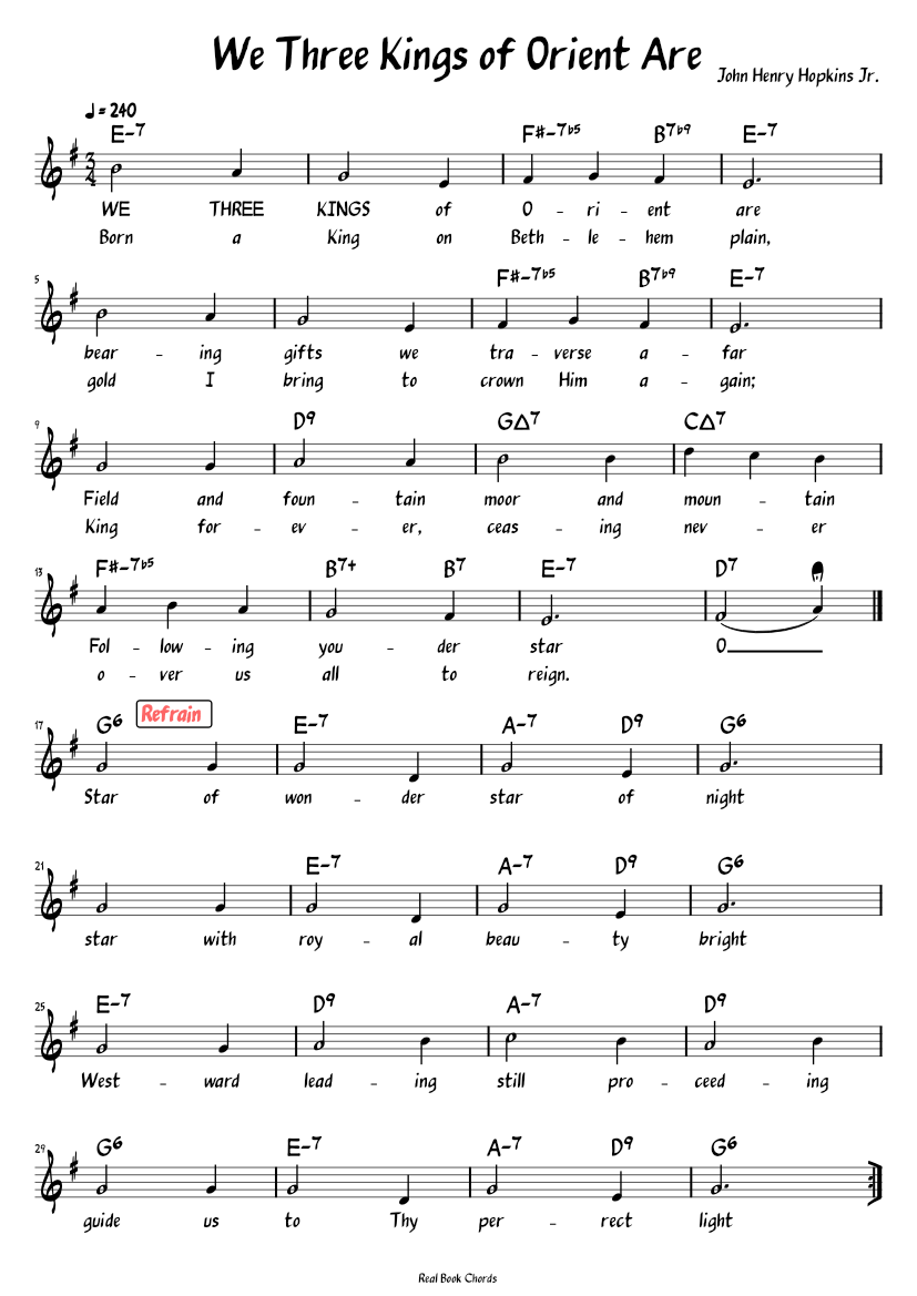 We Three Kings of Orient Are (Lead sheet with lyrics ) Sheet Music for ...