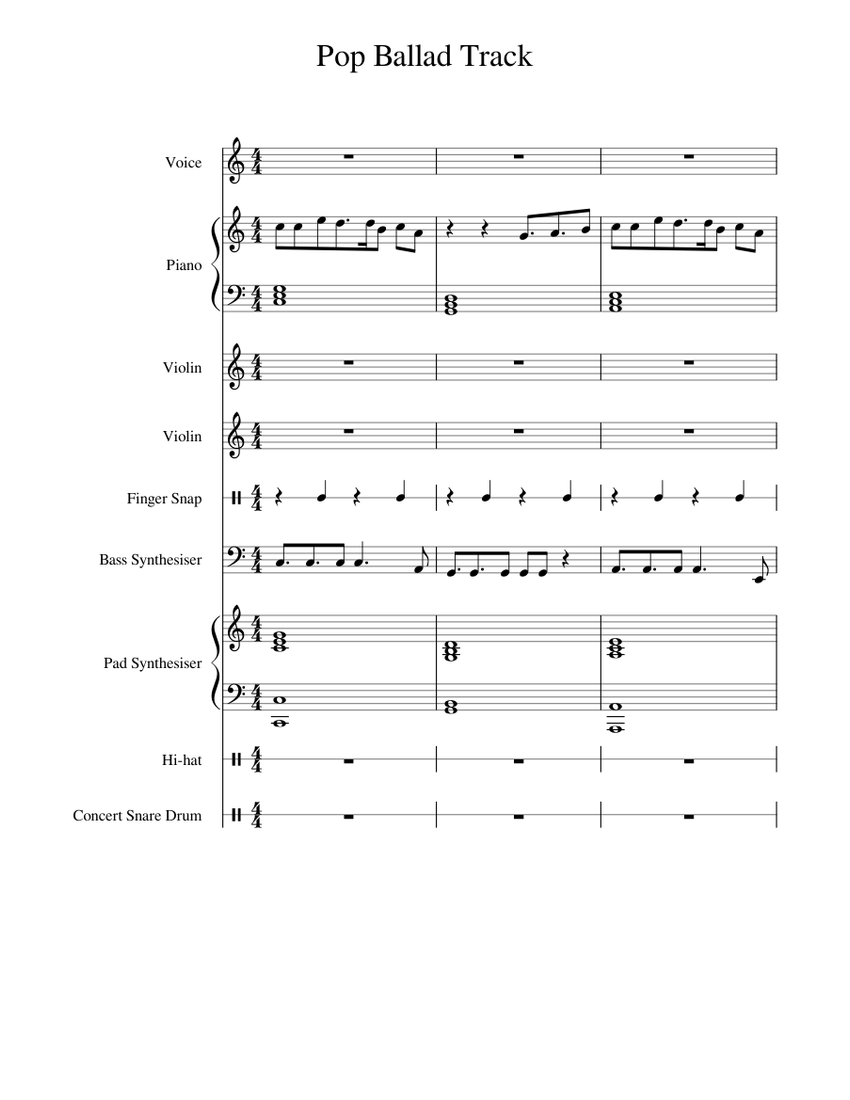 Pop Ballad Track Final Sheet music for Piano, Vocals, Snare drum ...